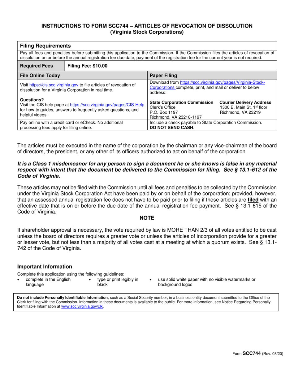 Form SCC744 - Fill Out, Sign Online and Download Printable PDF ...