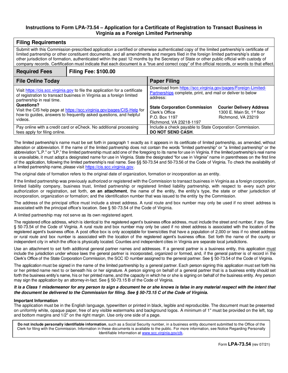 Form LPA-73.54 - Fill Out, Sign Online and Download Printable PDF ...