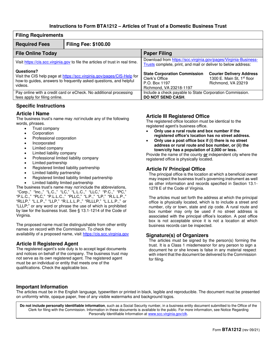 Form BTA1212 - Fill Out, Sign Online and Download Printable PDF ...