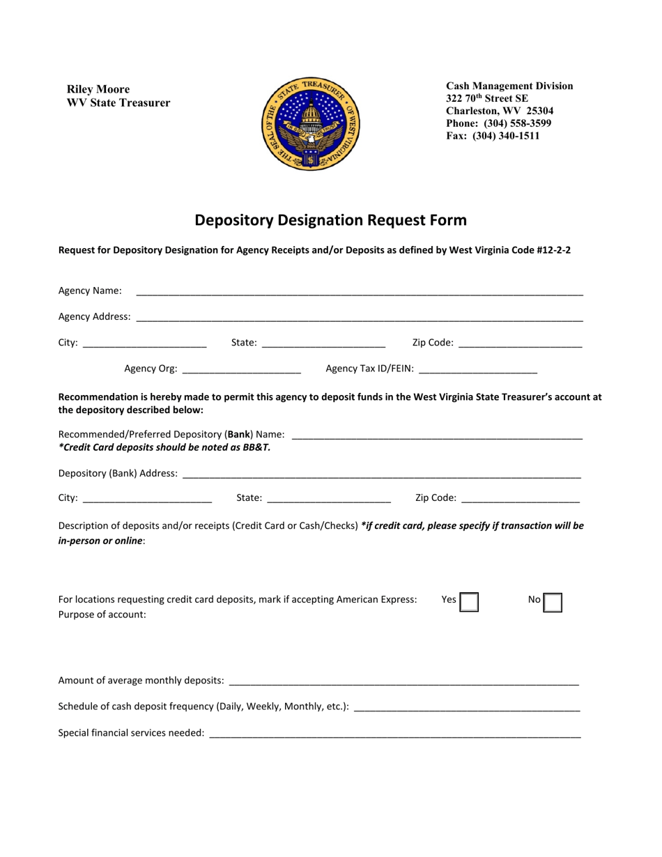 West Virginia Depository Designation Request Form - Fill Out, Sign ...