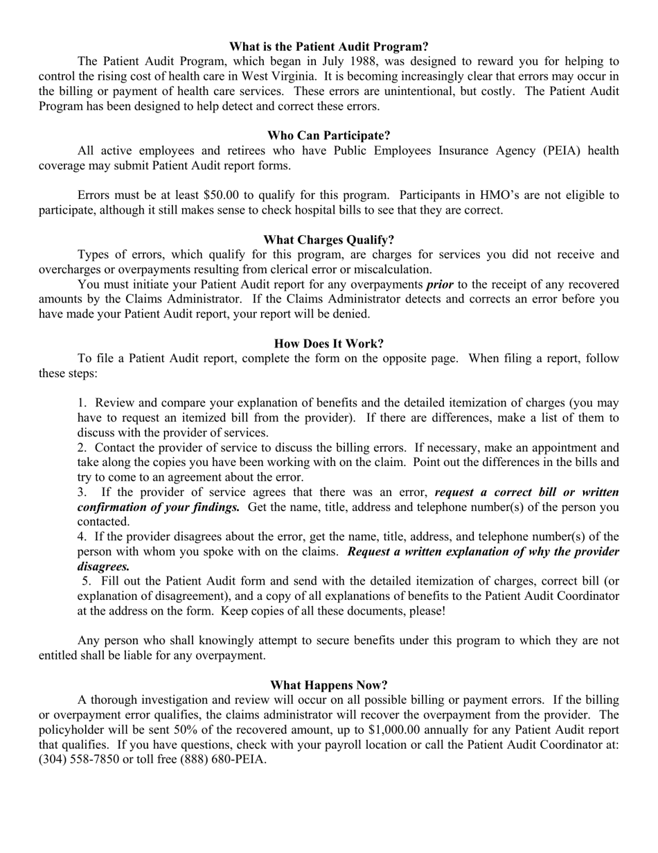 West Virginia Patient Audit Form - Fill Out, Sign Online and Download ...