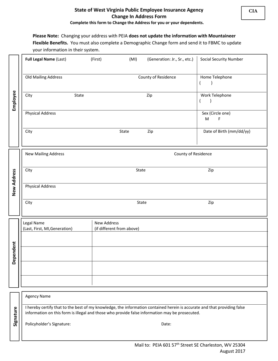West Virginia Change in Address Form - Fill Out, Sign Online and ...