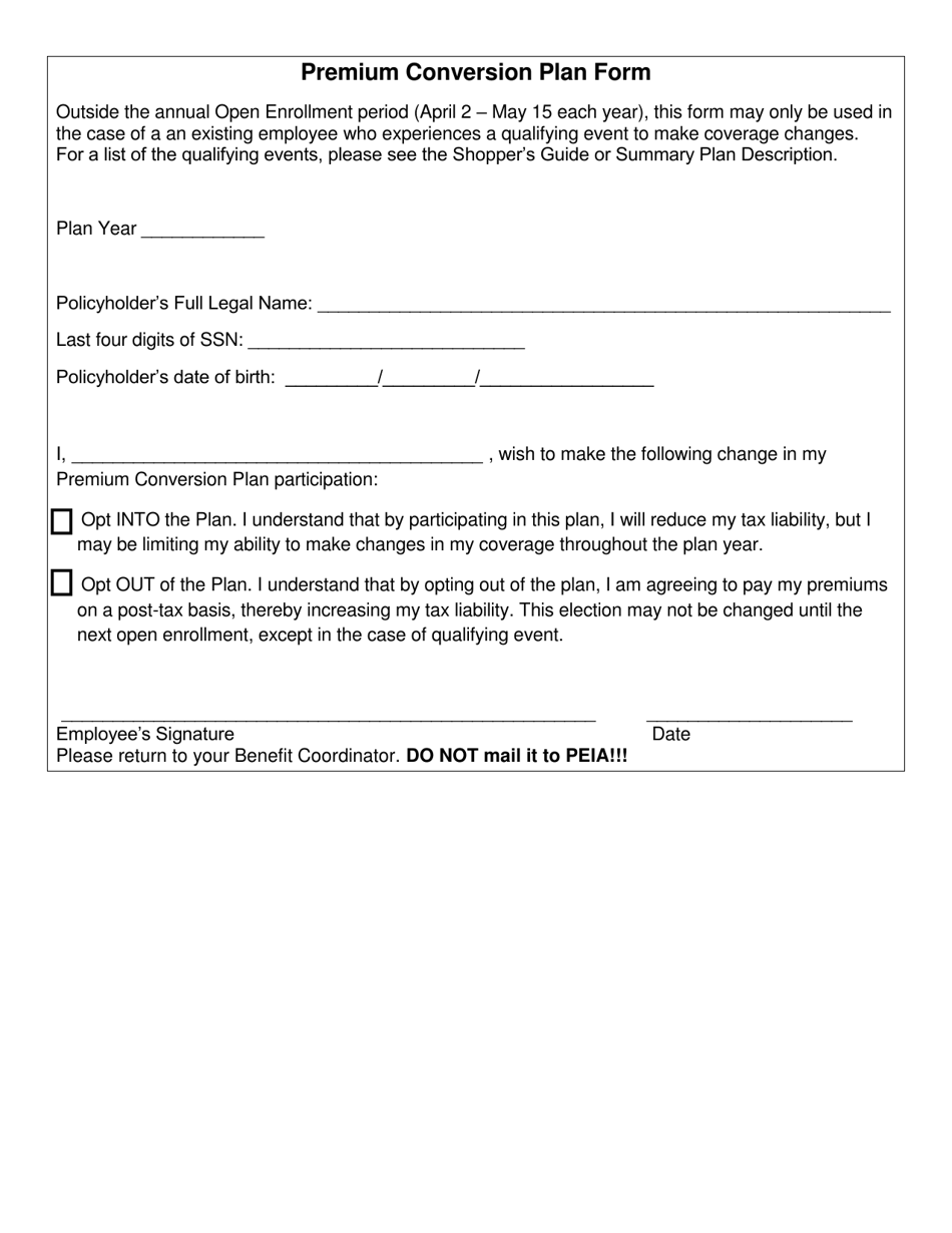 West Virginia Premium Conversion Plan Form - Fill Out, Sign Online and ...