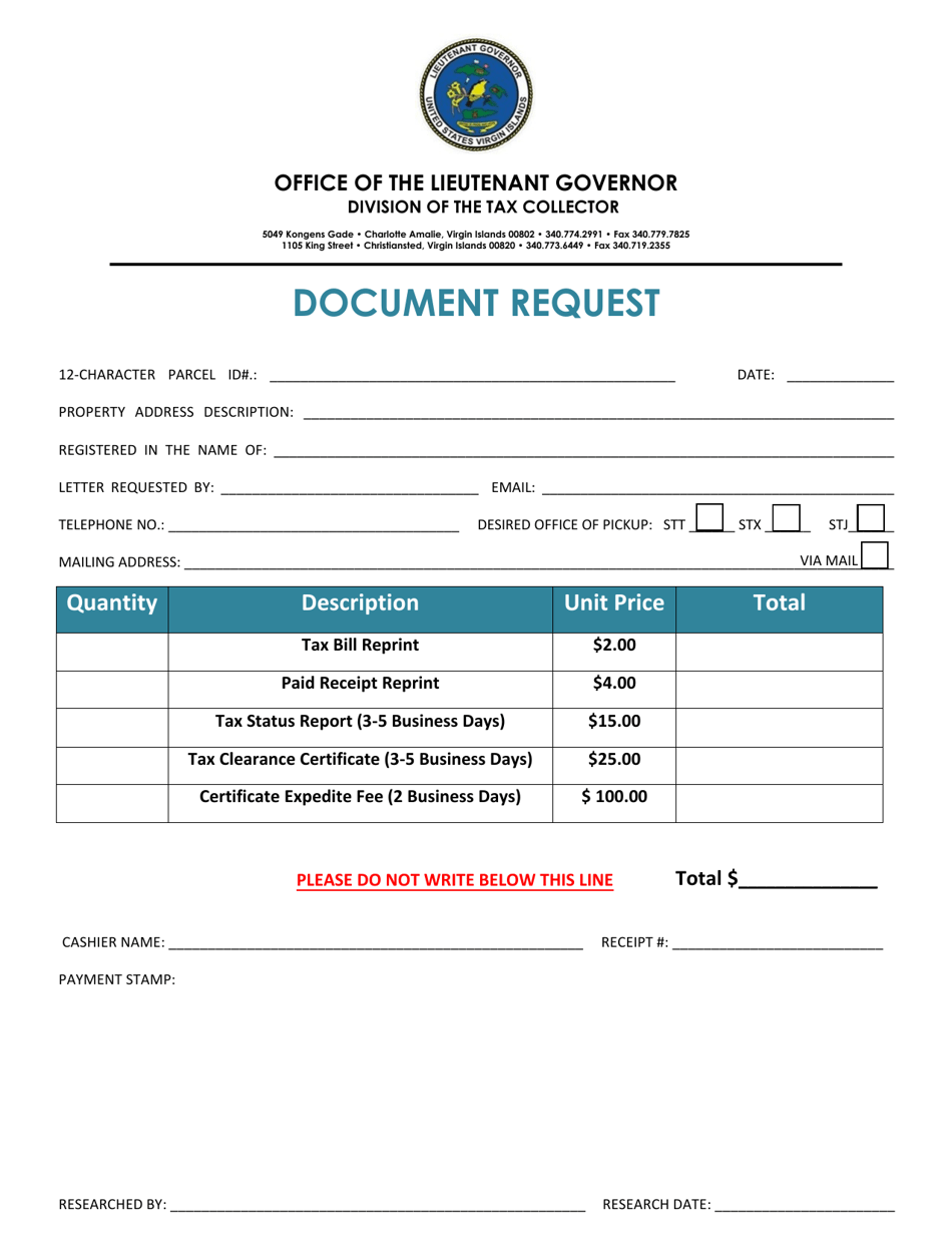 Virgin Islands Document Request - Fill Out, Sign Online and Download ...