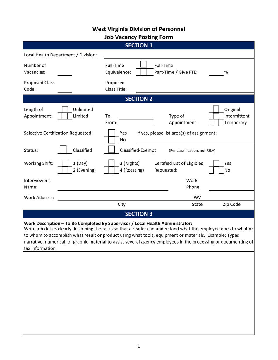 West Virginia Job Vacancy Posting Form - Fill Out, Sign Online and ...