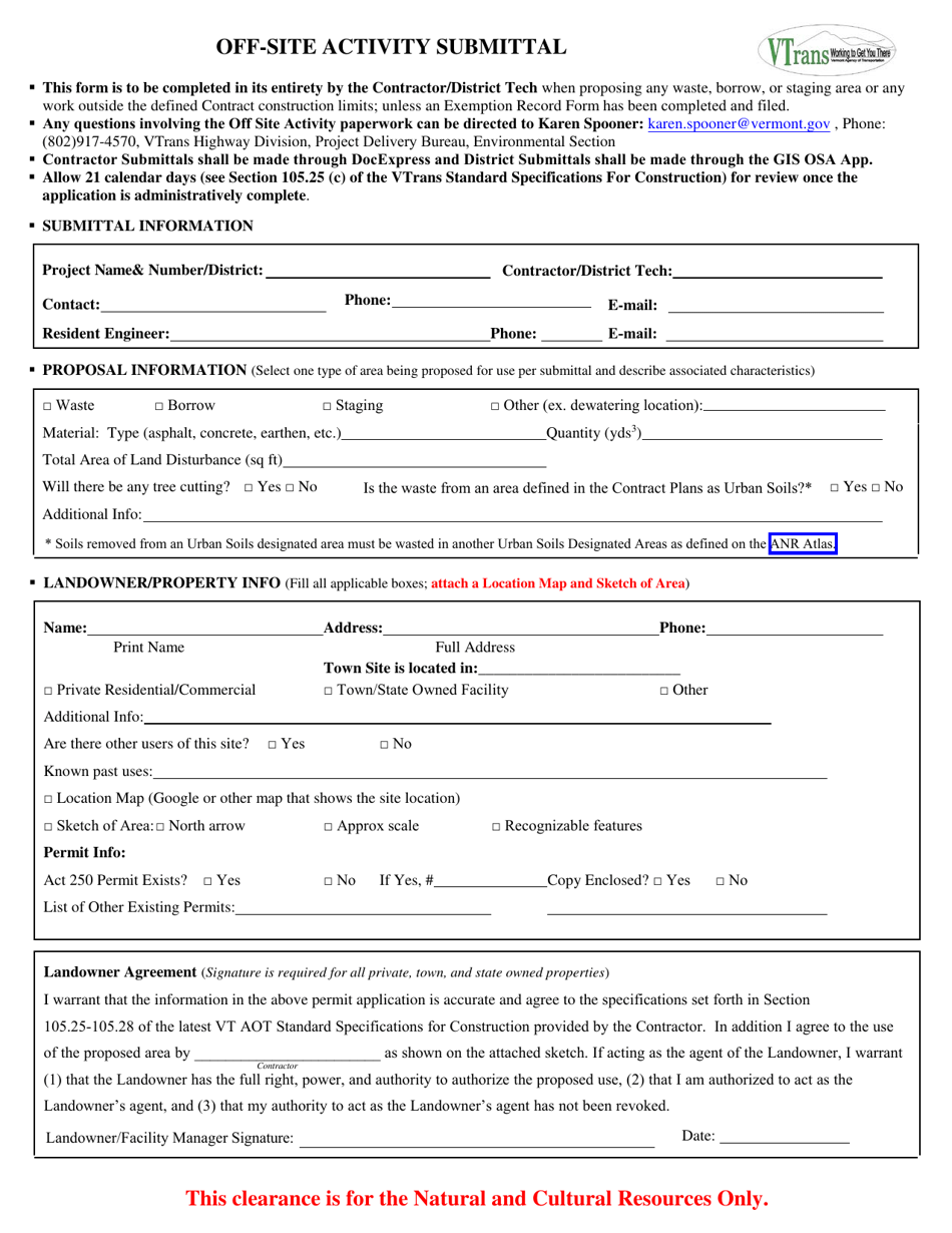 Vermont Off-Site Activity Submittal - Fill Out, Sign Online and ...