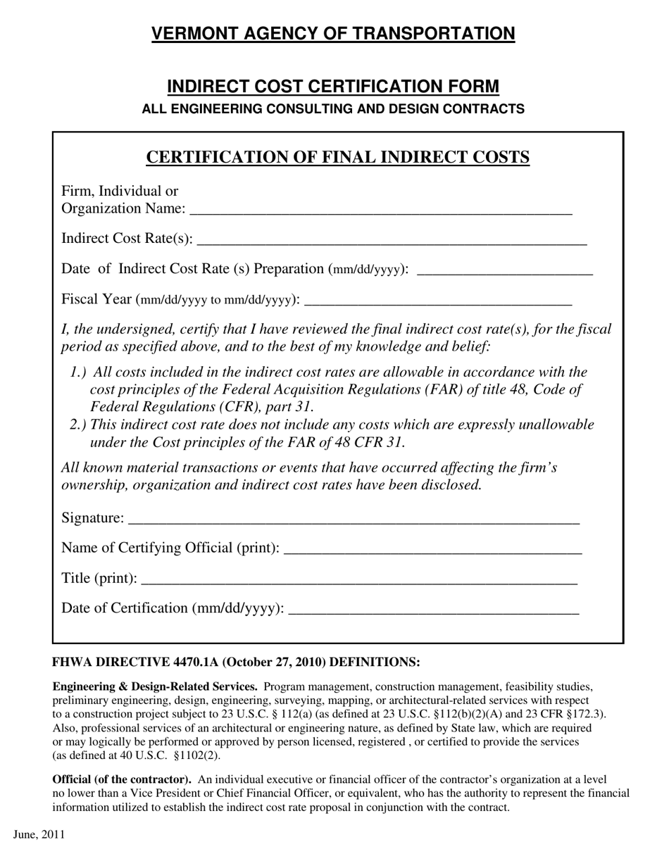 Vermont Indirect Cost Certification Form - Fill Out, Sign Online and ...