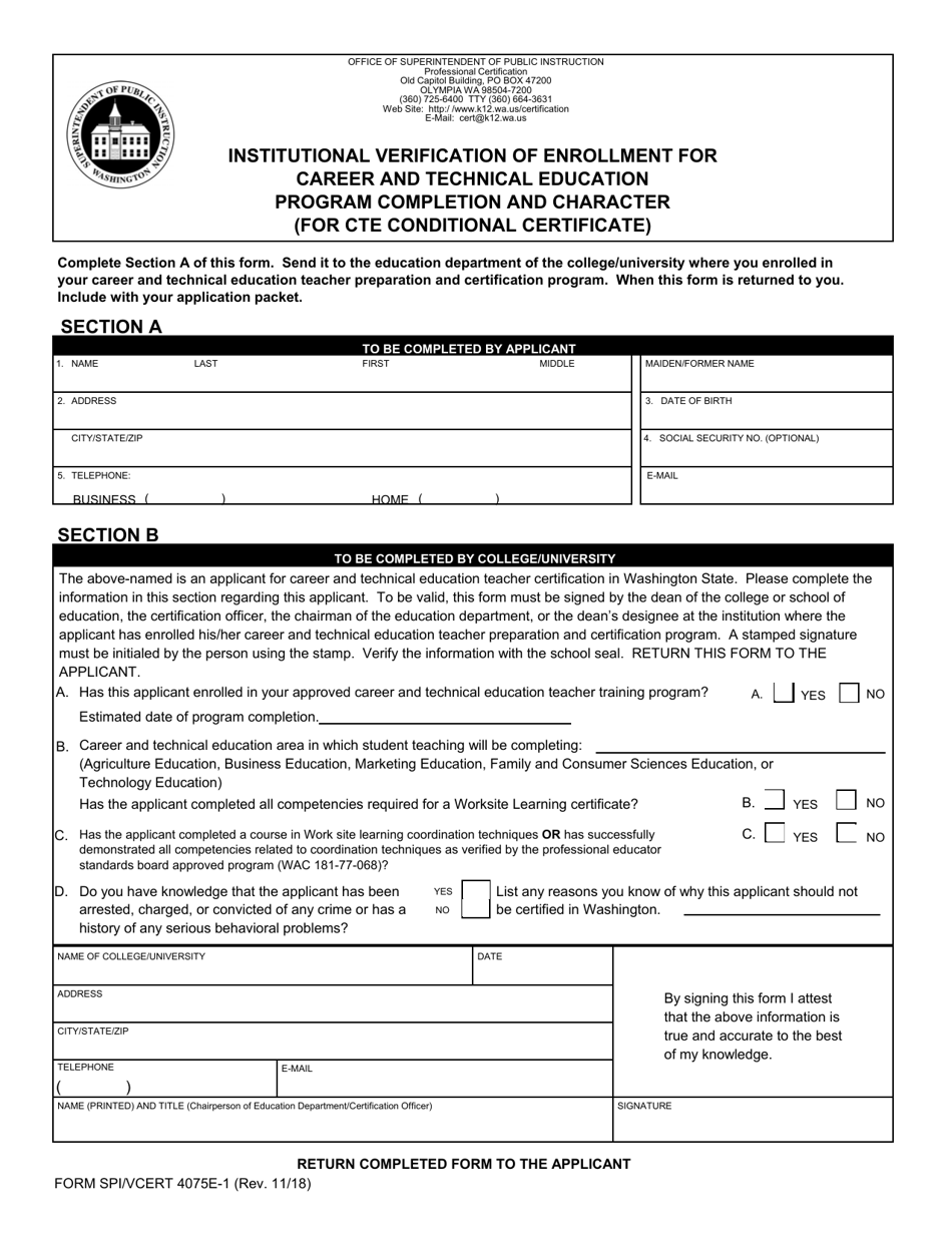 Form SPI/VCERT4075E-1 - Fill Out, Sign Online and Download Fillable PDF ...