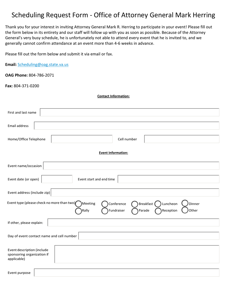 Virginia Scheduling Request Form - Fill Out, Sign Online and Download ...