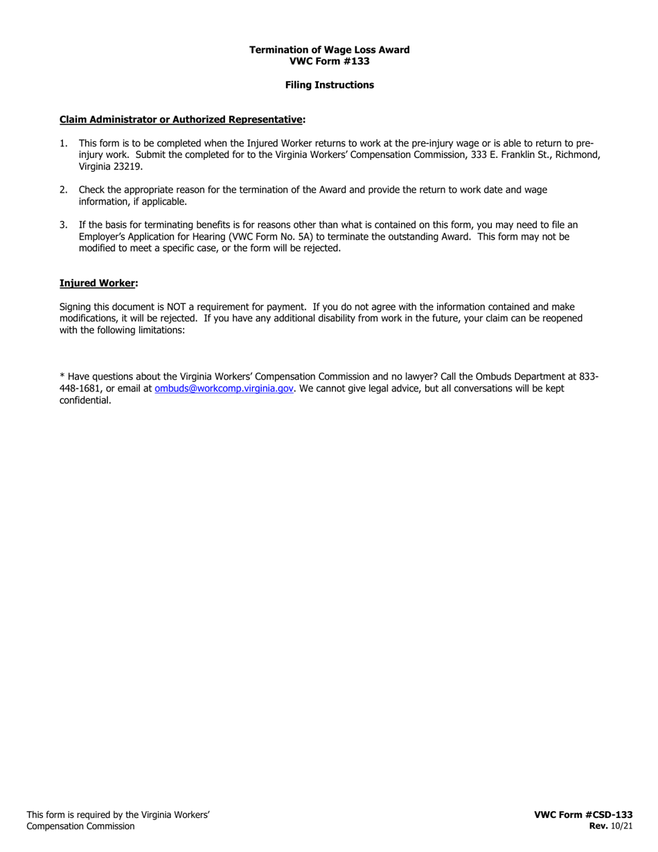 VWC Form CSD-133 - Fill Out, Sign Online and Download Fillable PDF ... VWC Form CSD-133 - Fill Out, Sign Online and Download Fillable PDF ...