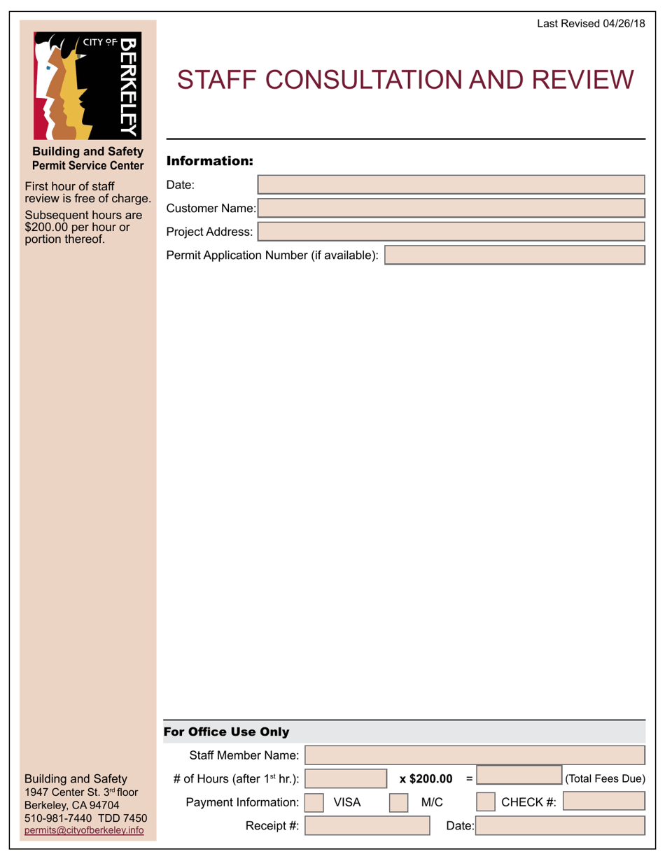 City of Berkeley, California Staff Consultation and Review - Fill Out ...