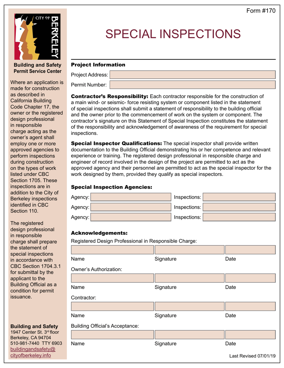Form 170 - Fill Out, Sign Online and Download Fillable PDF, City of ...