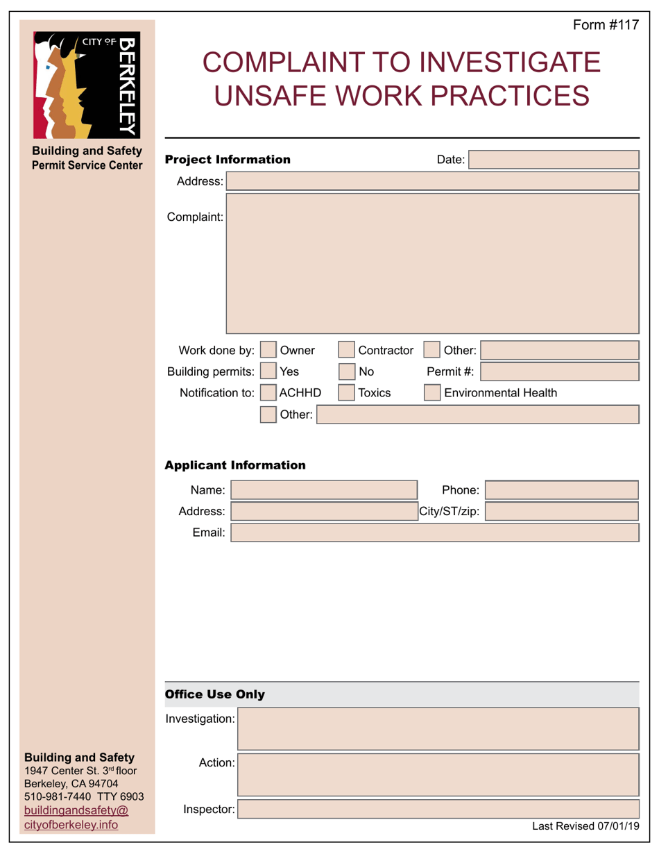 Form 117 - Fill Out, Sign Online and Download Fillable PDF, City of ...