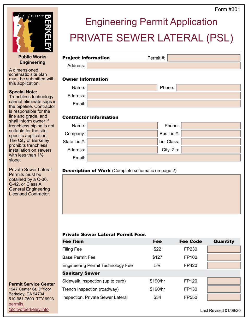 Form 301 - Fill Out, Sign Online and Download Fillable PDF, City of ...