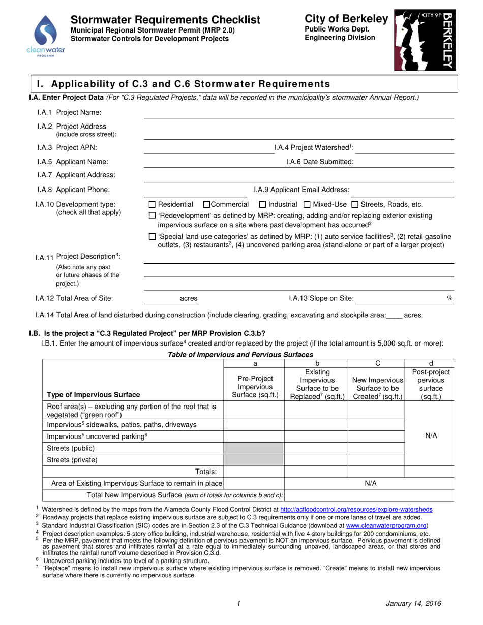 City of Berkeley, California Stormwater Requirements Checklist - C.3 ...