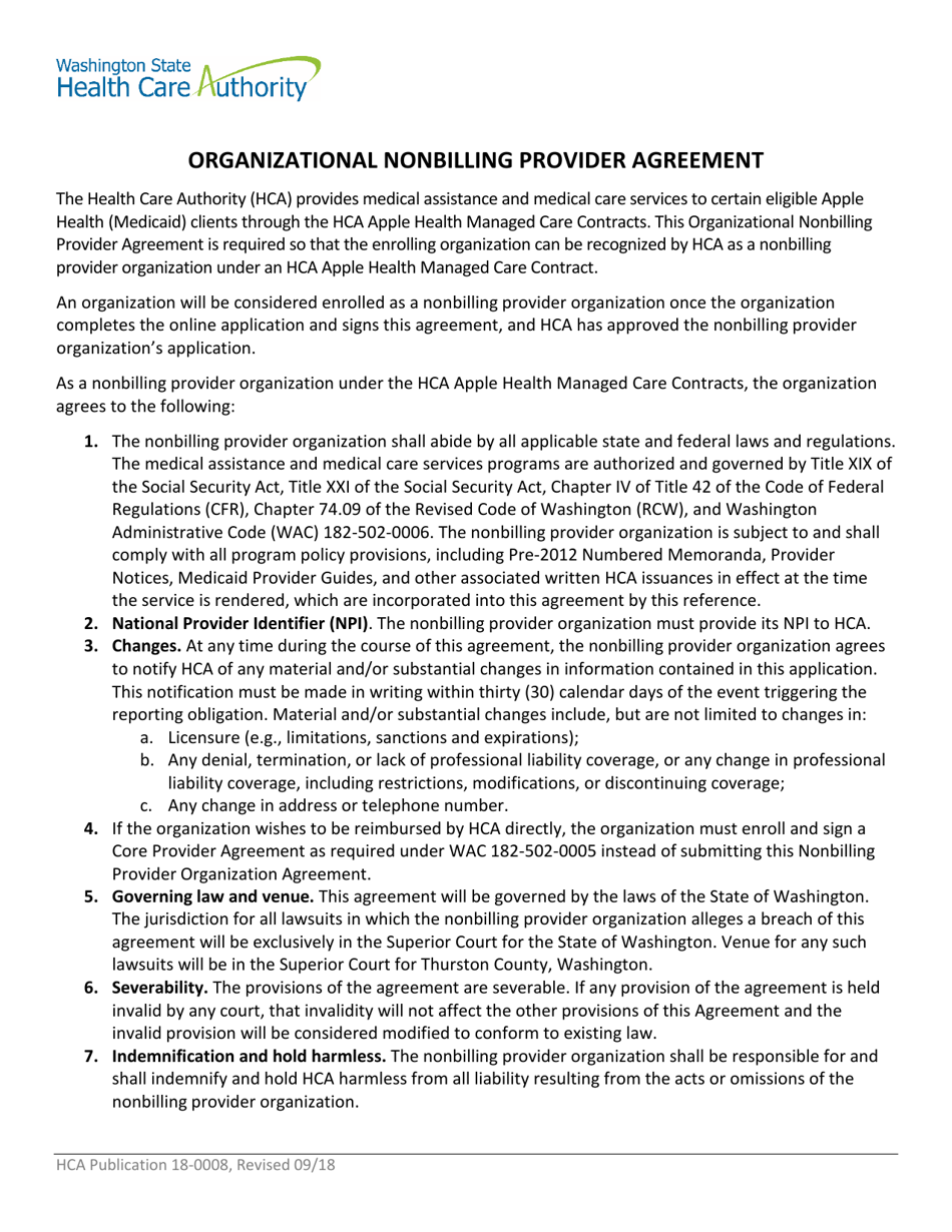 Washington Organizational Nonbilling Provider Agreement - Fill Out ...