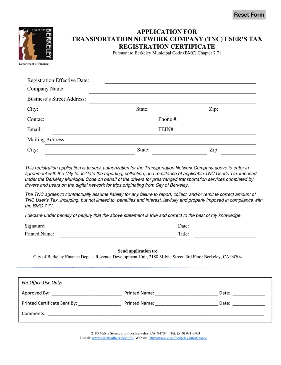 City of Berkeley, California Application for Transportation Network ...