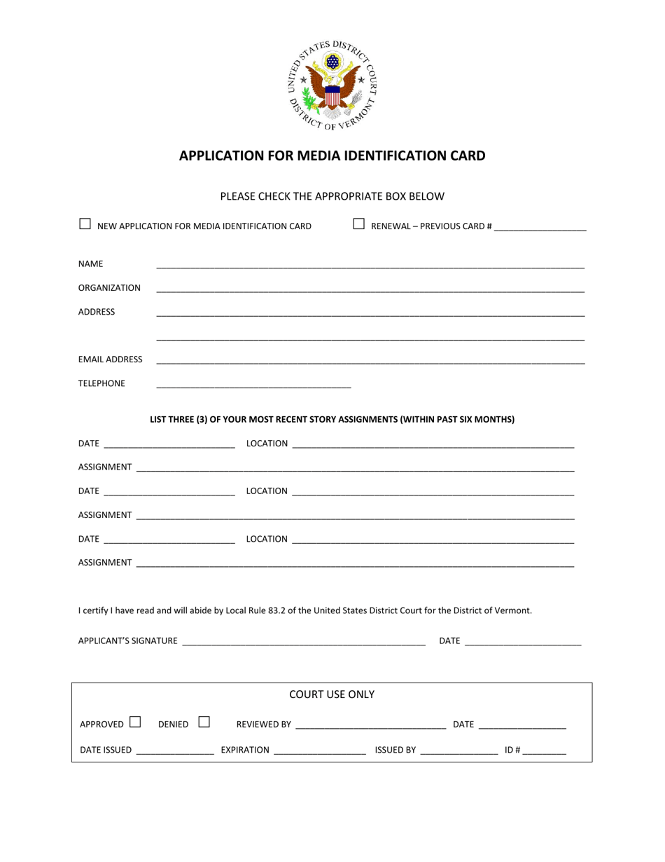Vermont Application for Media Identification Card - Fill Out, Sign ...