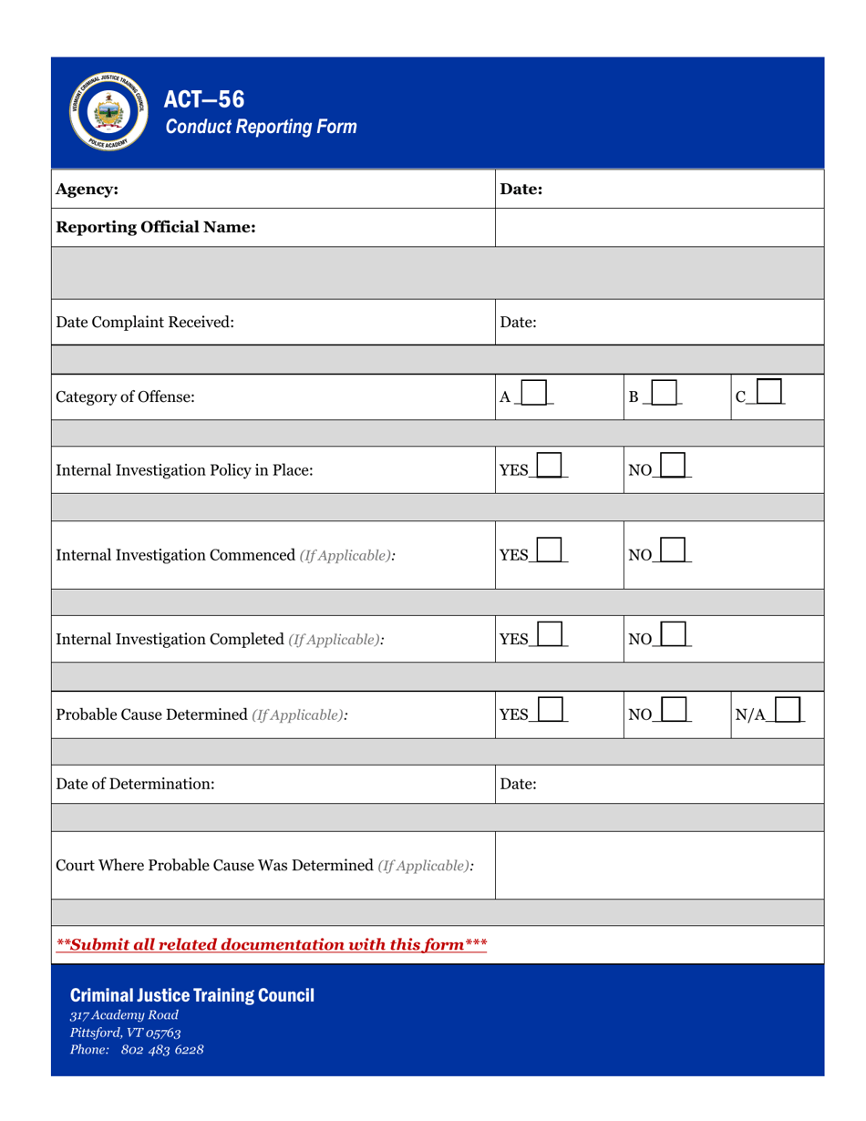Vermont Act 56 Conduct Reporting Form - Fill Out, Sign Online and ...