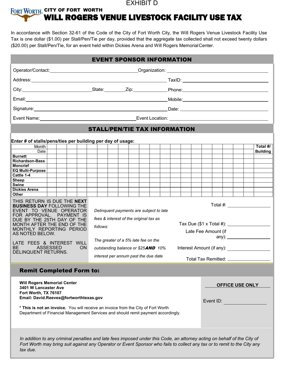 City of Fort Worth, Texas Will Rogers Venue Livestock Facility Use Tax ...