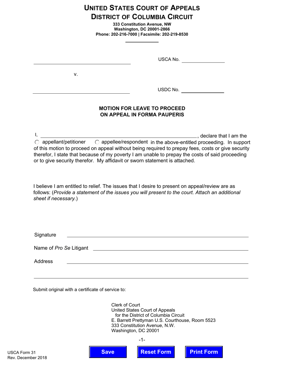 USCA Form 31 - Fill Out, Sign Online and Download Fillable PDF ...
