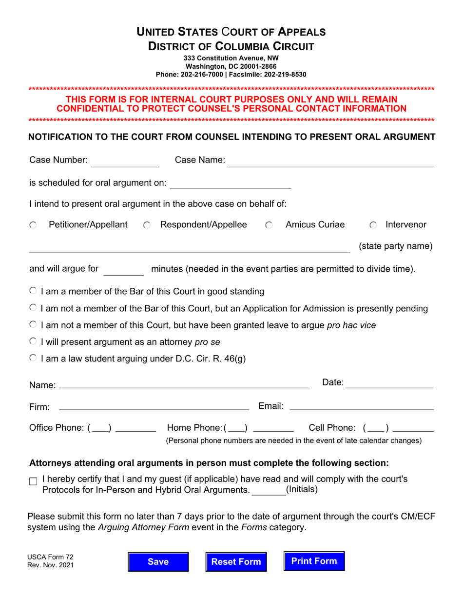 USCA Form 72 - Fill Out, Sign Online and Download Fillable PDF ...