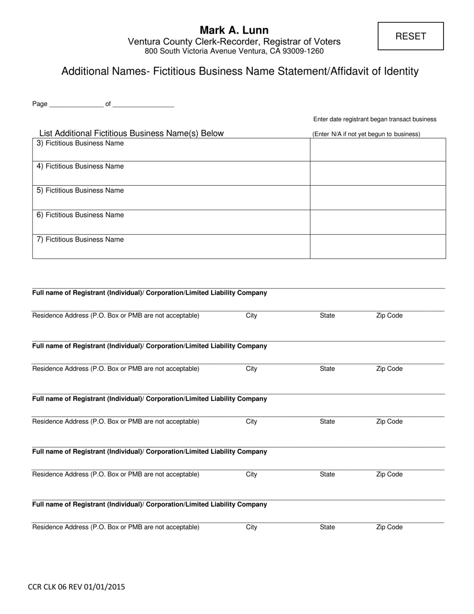 Form CCR CLK06 - Fill Out, Sign Online and Download Fillable PDF, Ventura County, California ...