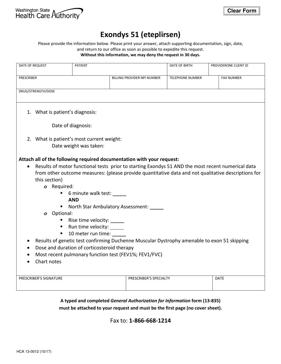 Form HCA13-0012 - Fill Out, Sign Online and Download Fillable PDF ...