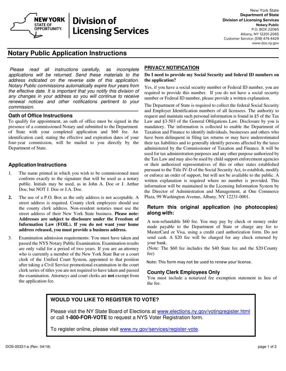 Form DOS-0033-F-A - Fill Out, Sign Online and Download Fillable PDF ...