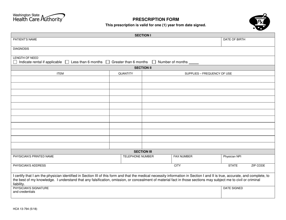 Form HCA13-794 - Fill Out, Sign Online and Download Printable PDF ...