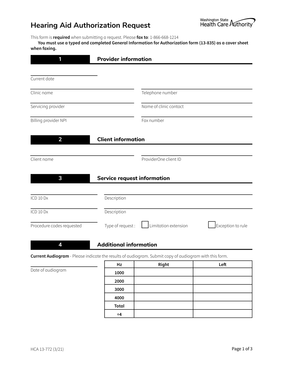 Form HCA13-772 - Fill Out, Sign Online and Download Fillable PDF, Washington | Templateroller