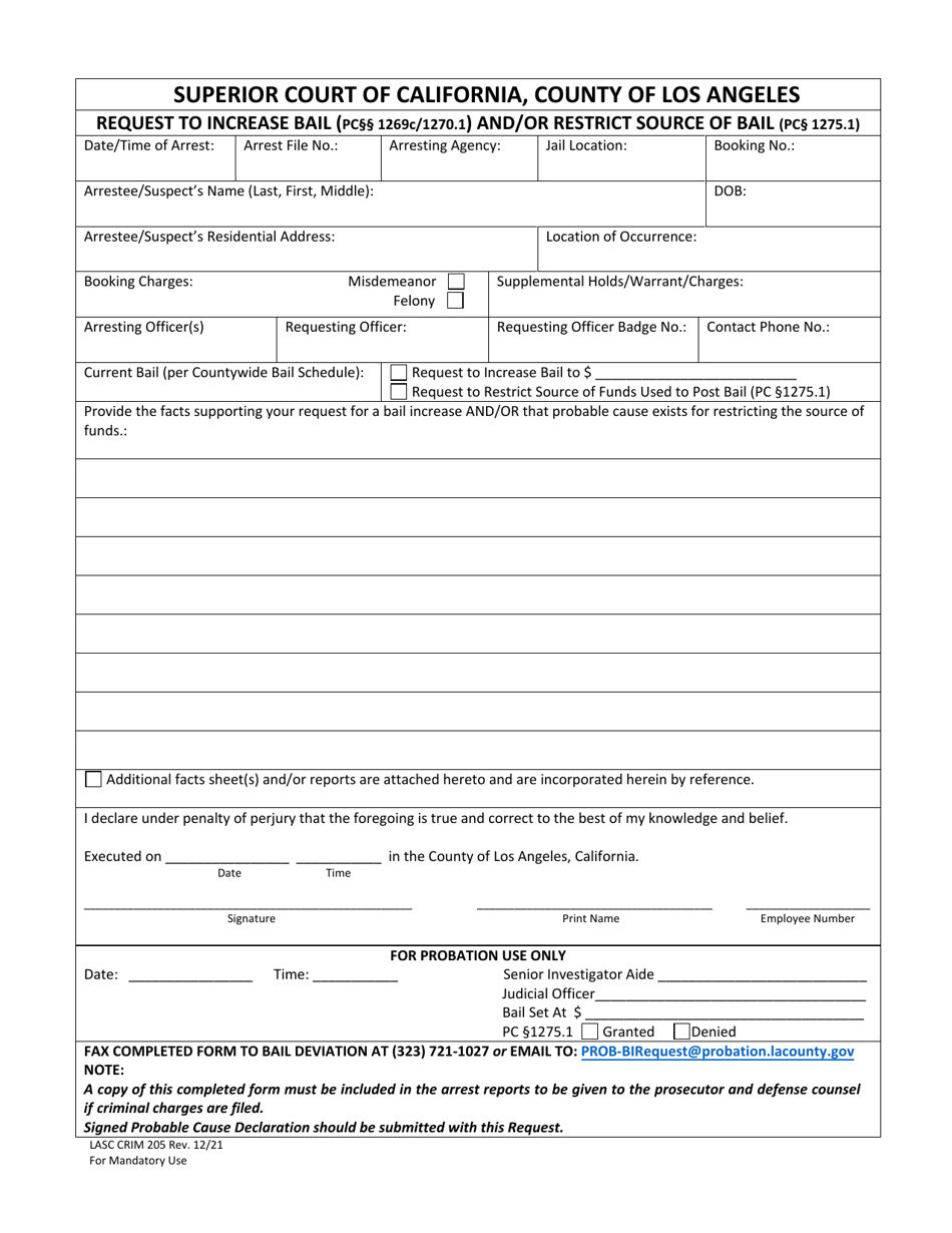 Form CRIM205 - Fill Out, Sign Online and Download Fillable PDF, County ...