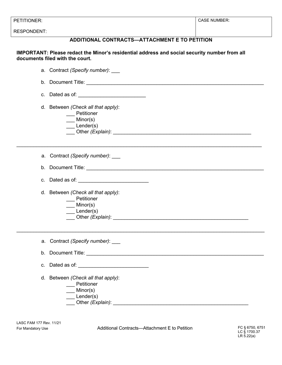 Form FAM177 Attachment E - Fill Out, Sign Online and Download Fillable ...