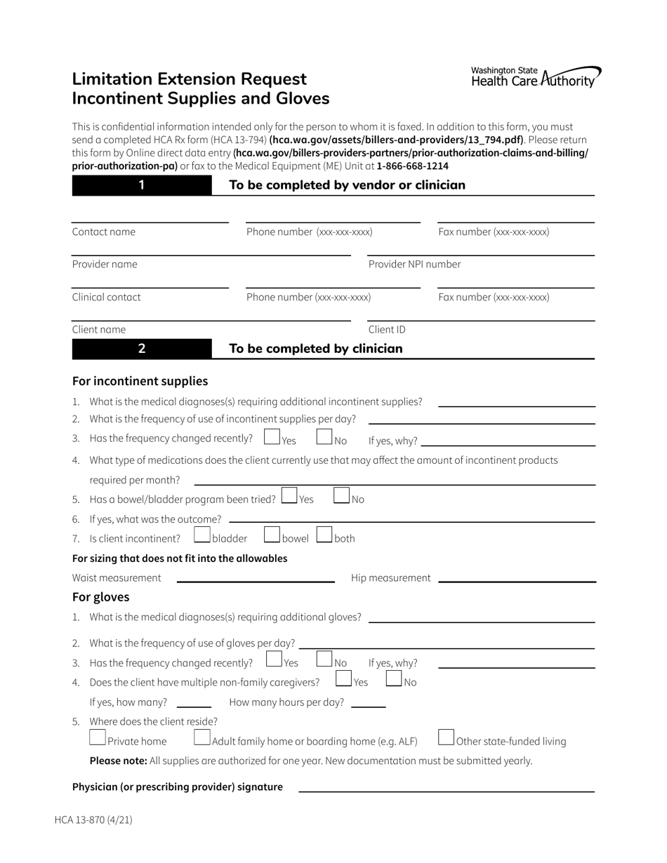 Form HCA13-870 - Fill Out, Sign Online and Download Fillable PDF, Washington | Templateroller