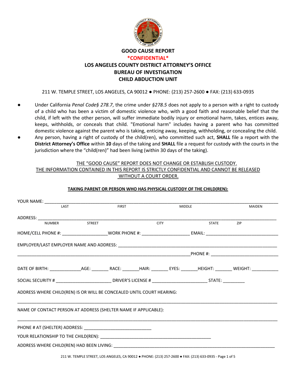 County of Los Angeles, California Good Cause Report - Fill Out, Sign ...
