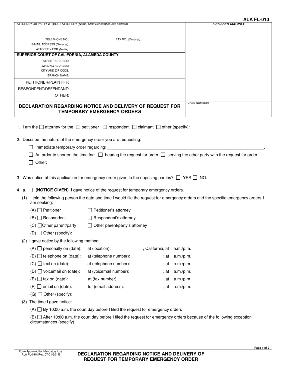 Form ALA FL-010 - Fill Out, Sign Online and Download Printable PDF ...