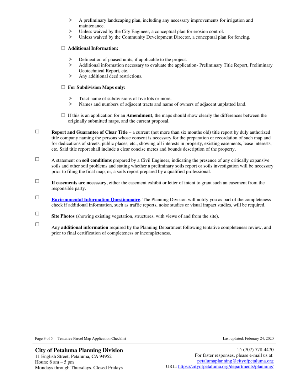 City of Petaluma, California Tentative Parcel or Subdivision Map ...