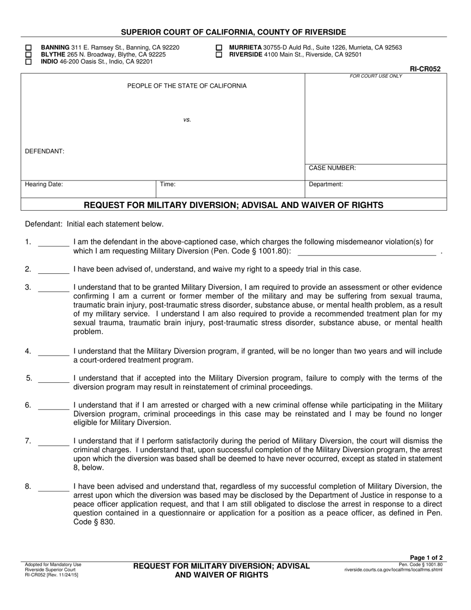 Form RI-CR052 - Fill Out, Sign Online and Download Fillable PDF, County ...