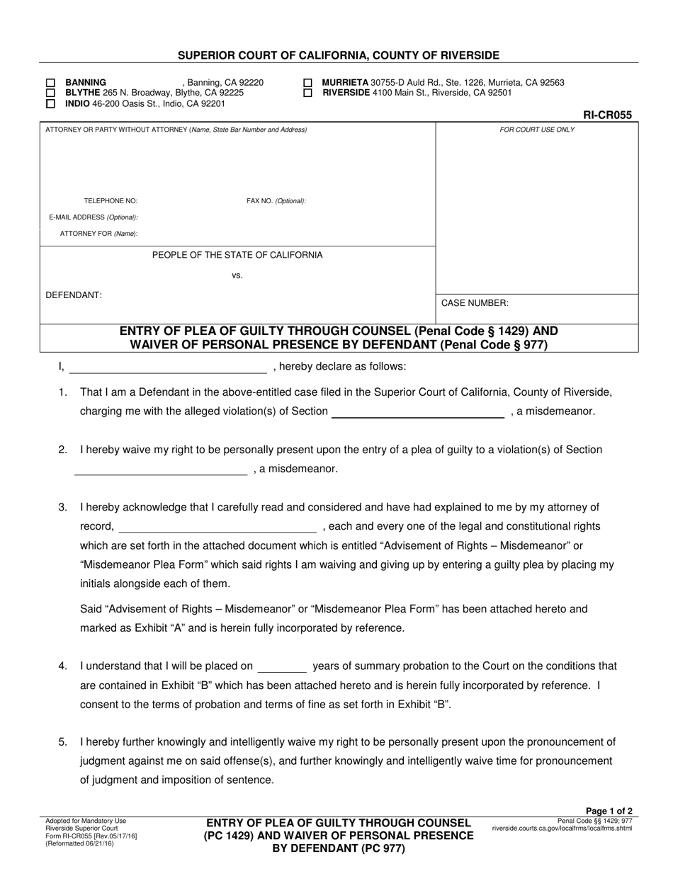 Form RI-CR055 - Fill Out, Sign Online and Download Fillable PDF, County ...