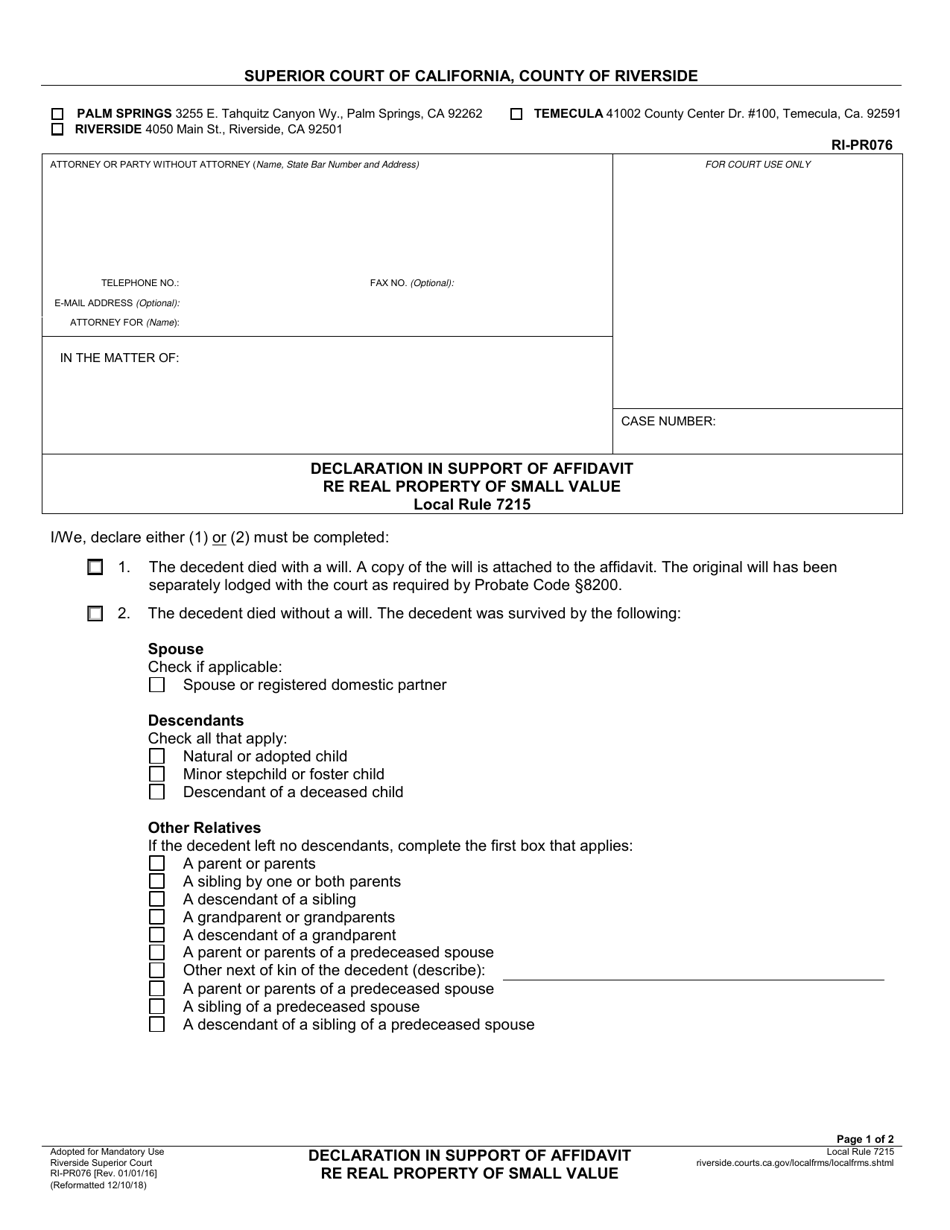 Form RI-PR076 - Fill Out, Sign Online and Download Fillable PDF, County ...