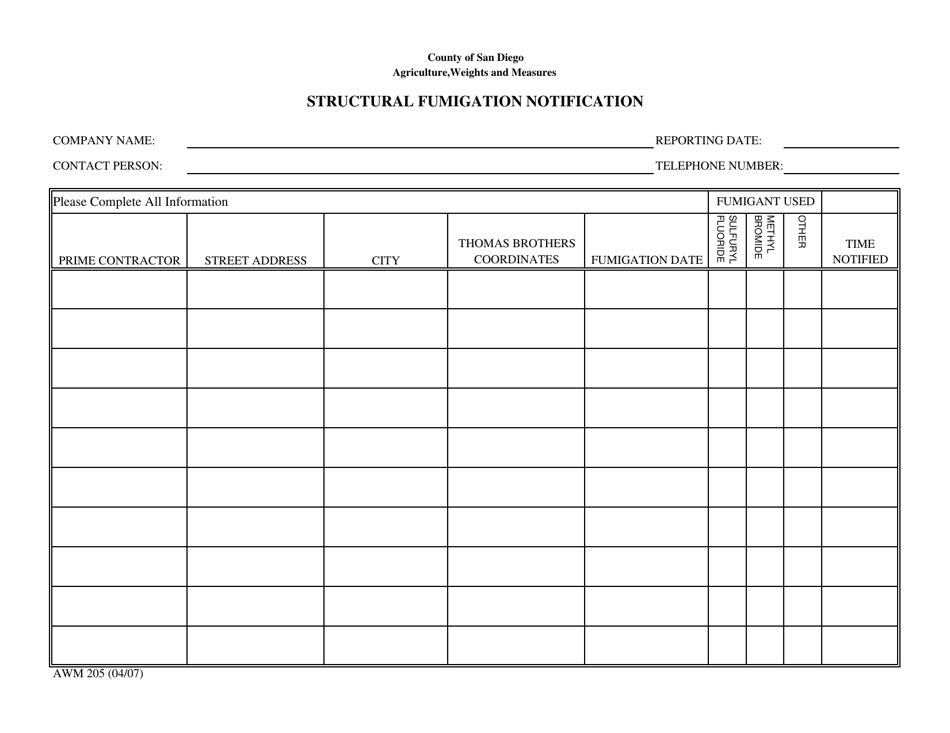 Form AWM205 - Fill Out, Sign Online and Download Printable PDF, County ...