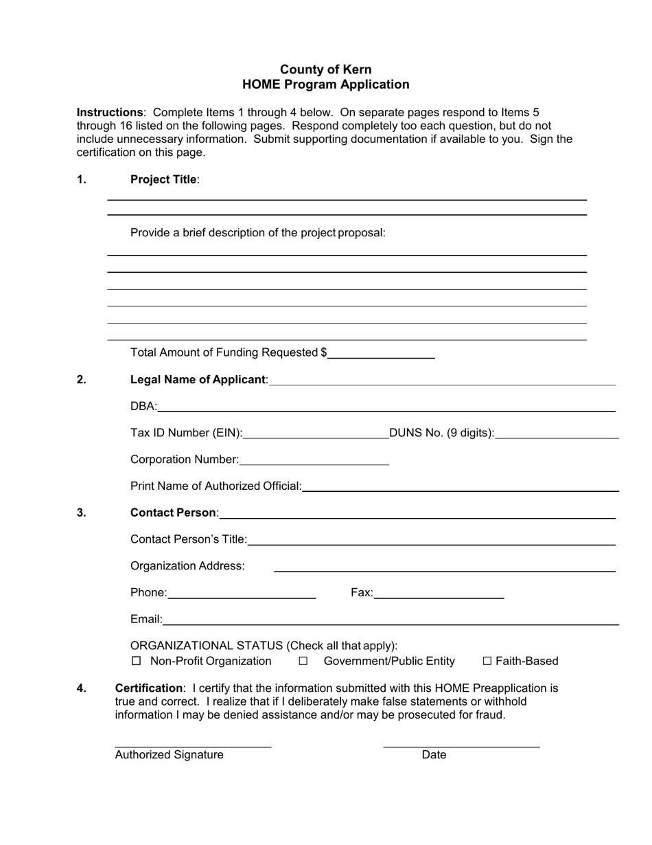 County of Kern, California Home Program Housing Developer Pre ...