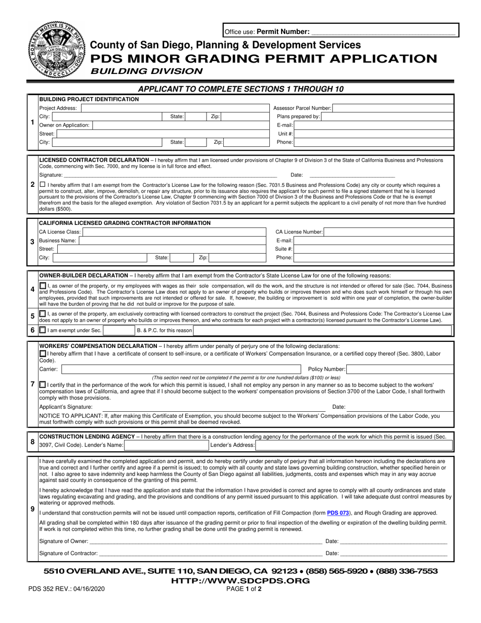 Form PDS352 - Fill Out, Sign Online and Download Fillable PDF, County ...