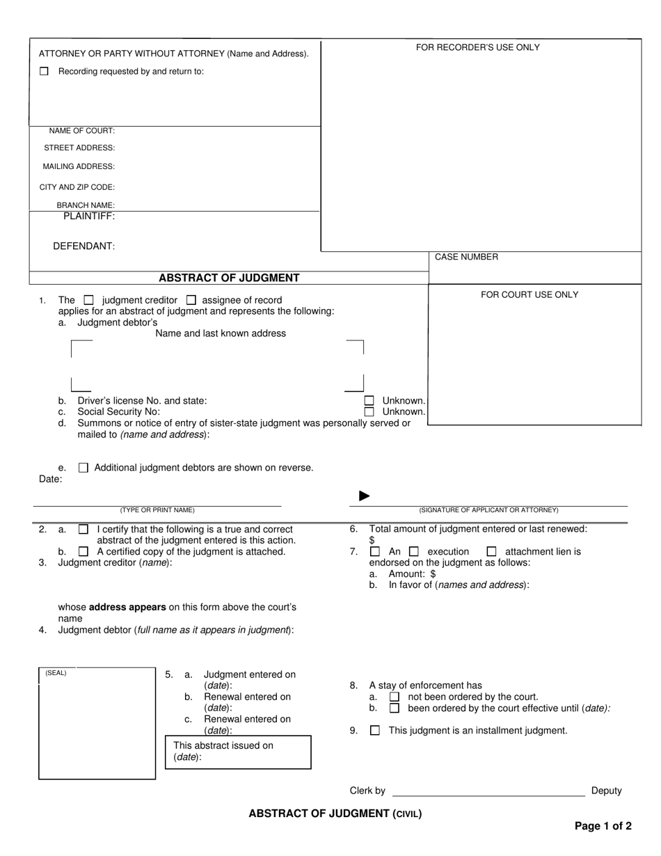 County of Riverside, California Abstract of Judgment - Fill Out, Sign ...