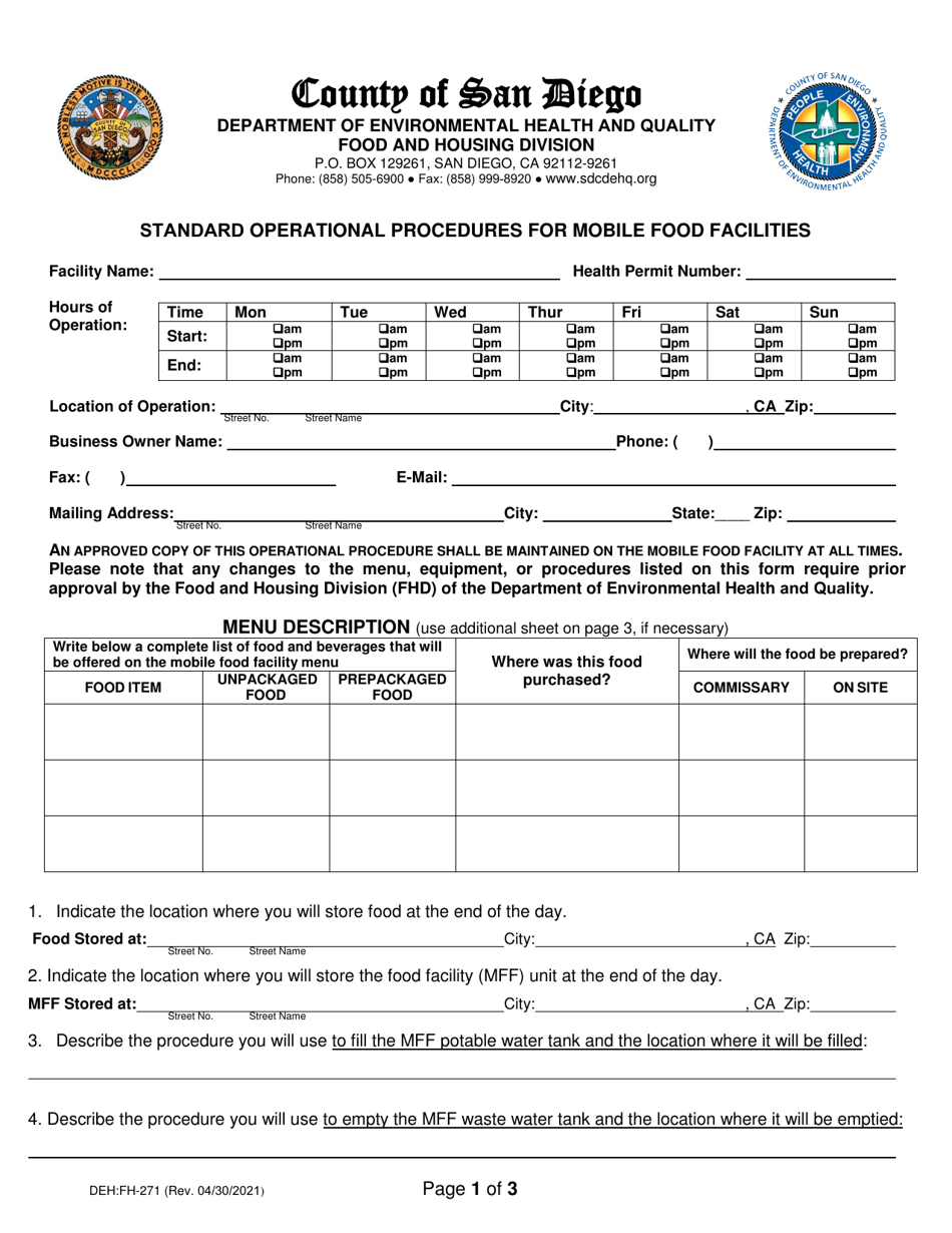 Form DEH:FH-271 - Fill Out, Sign Online and Download Fillable PDF ...