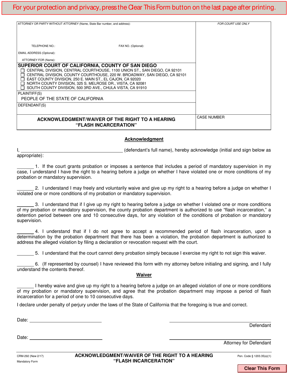 Form CRM-292 - Fill Out, Sign Online and Download Fillable PDF, County ...