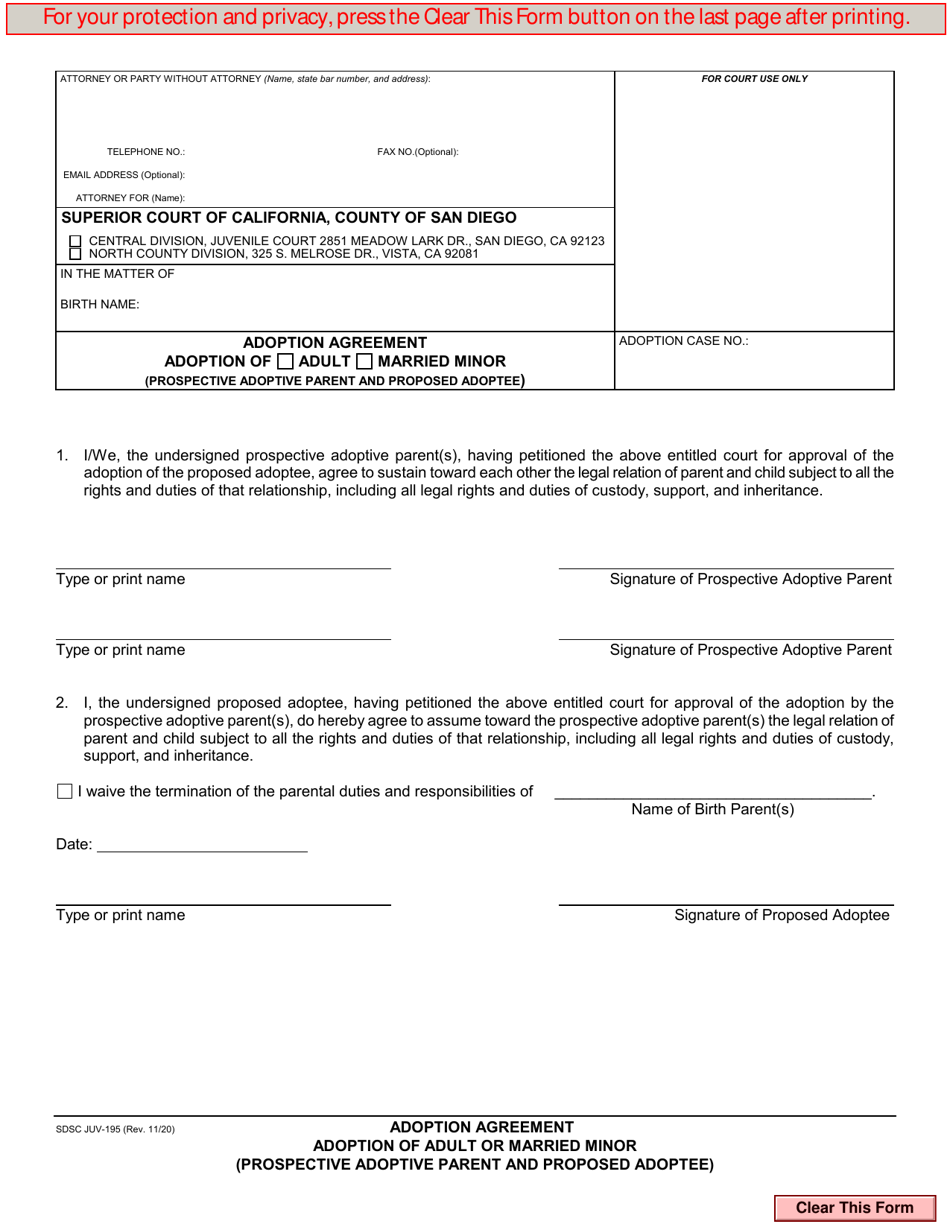 Form JUV-195 - Fill Out, Sign Online and Download Fillable PDF, County ...