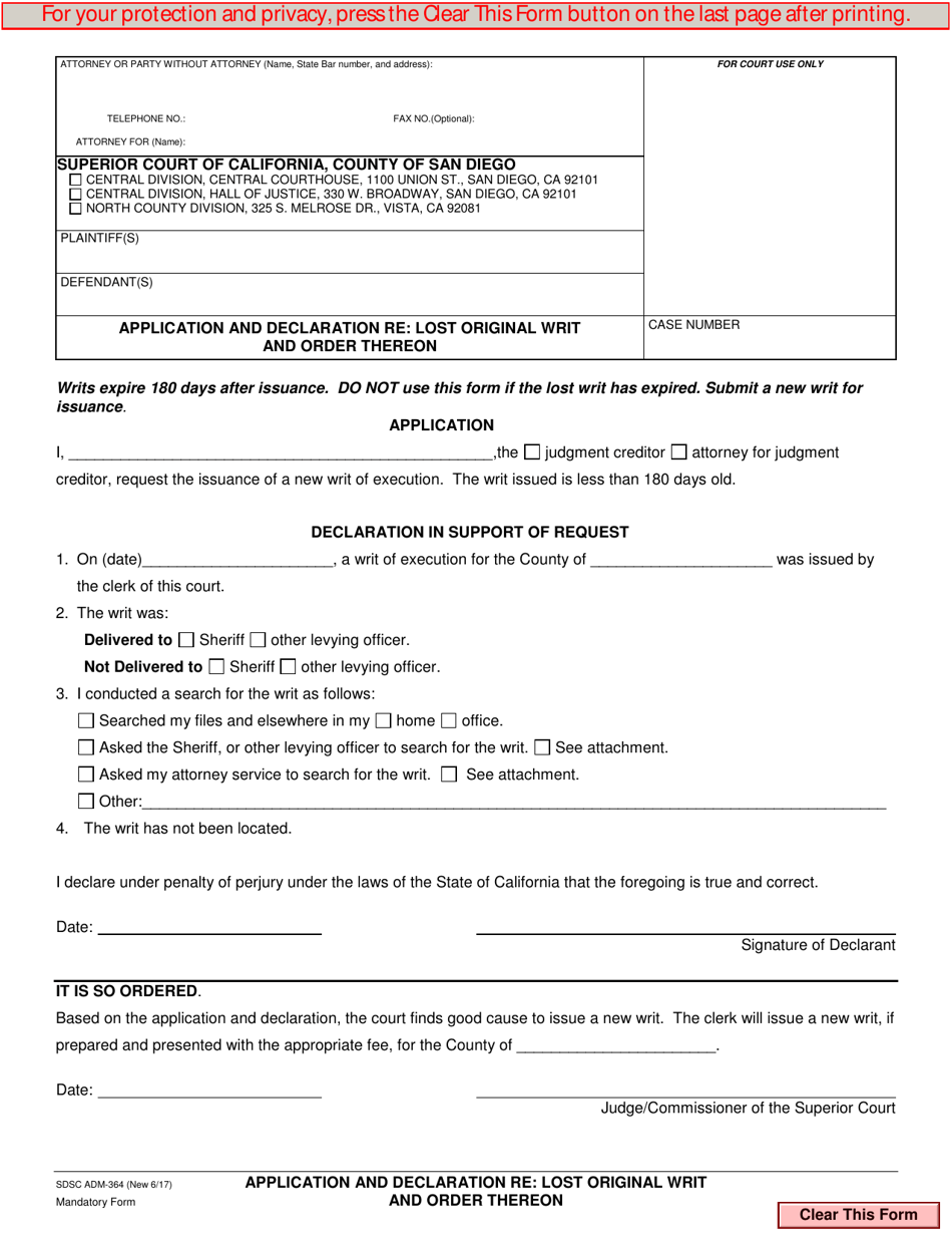 Form ADM-364 - Fill Out, Sign Online and Download Fillable PDF, County ...
