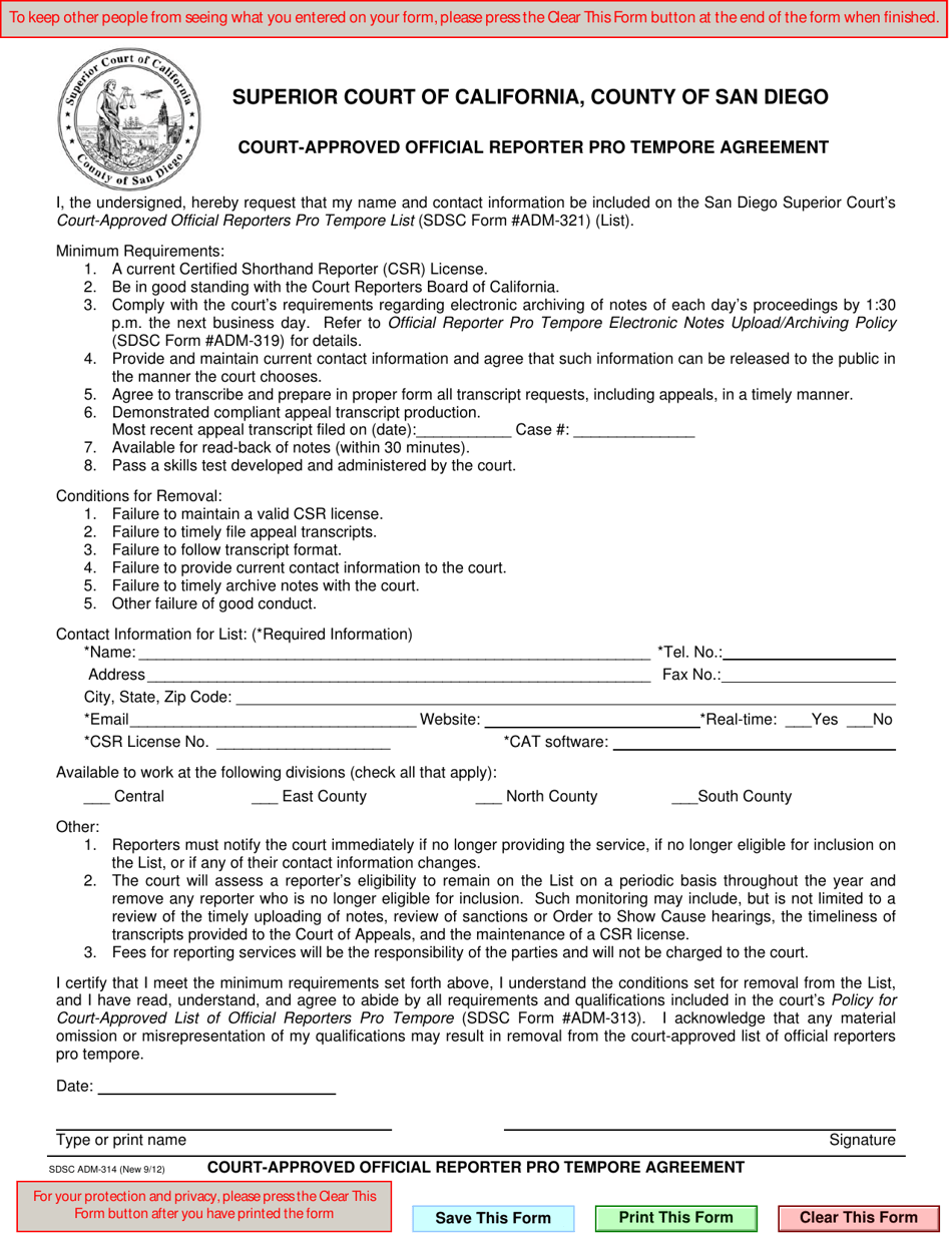 Form ADM-314 - Fill Out, Sign Online and Download Fillable PDF, County ...
