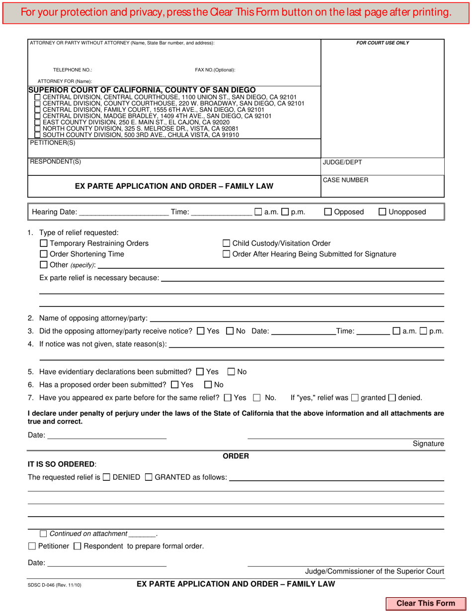 Form D-046 - Fill Out, Sign Online and Download Fillable PDF, County of ...